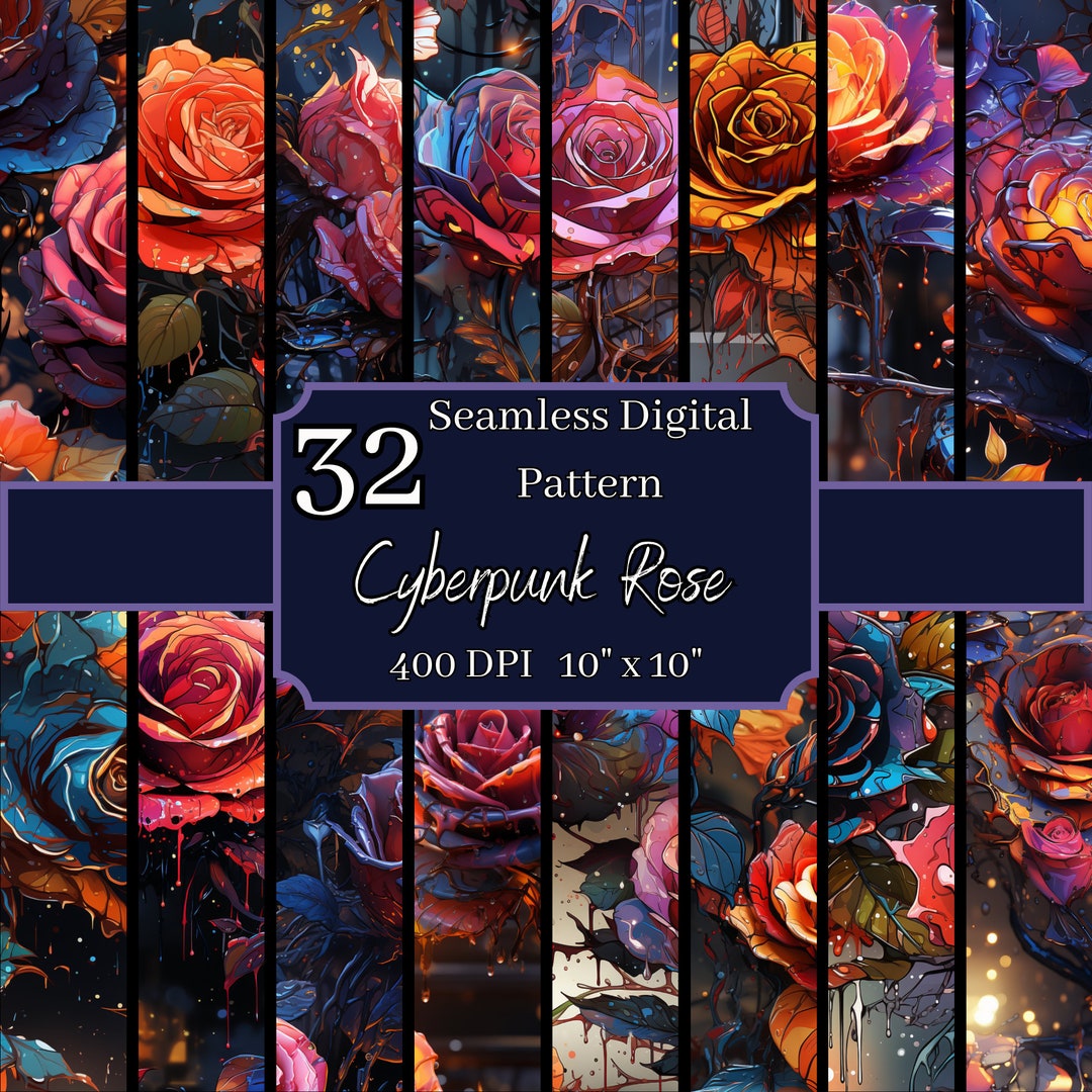 Cyberpunk Rose Seamless Patterns Bundle, Digital Paper 400 DPI, 10x10 ...
