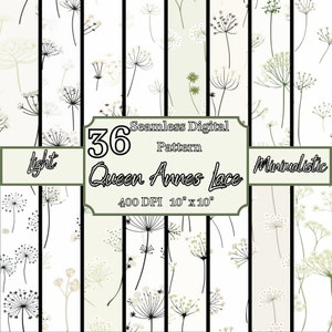 Queen Anne's Lace Minimalistic Seamless Patterns Bundle, High ...
