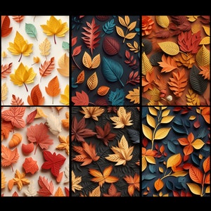 Autumn Leaves Papercraft Inspired Seamless Patterns Bundle, 400 DPI ...