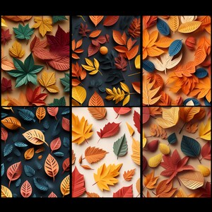 Autumn Leaves Papercraft Inspired Seamless Patterns Bundle, 400 DPI ...