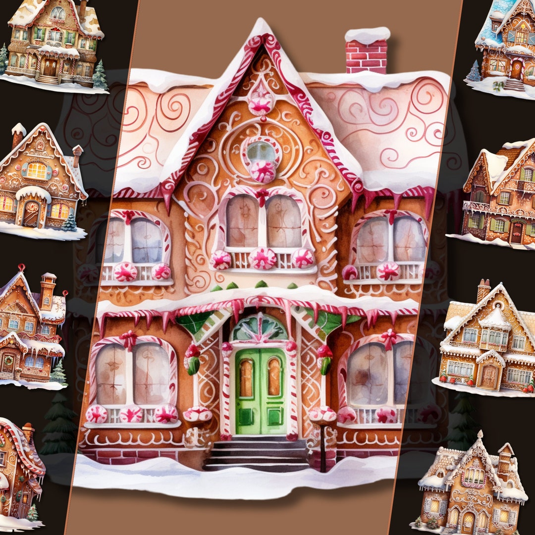 Christmas Gingerbread House Clipart Bundle, PNG, Ideal for Festive ...