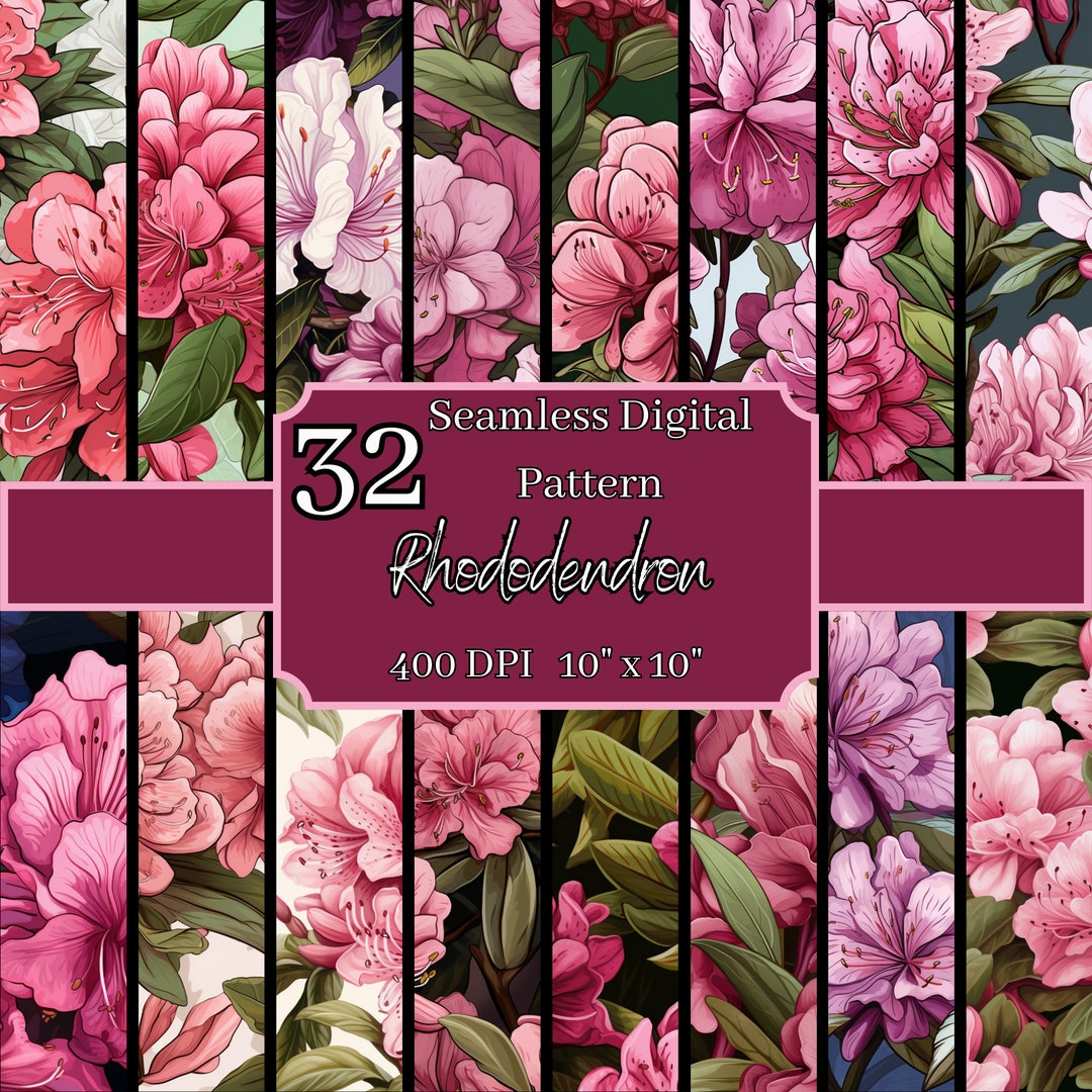 Rhododendron Seamless Patterns Bundle, High-resolution 400 DPI, 10x10 ...
