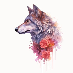 Rose Wolf Clipart Bundle - High-resolution PNG Files, Instant Download ...
