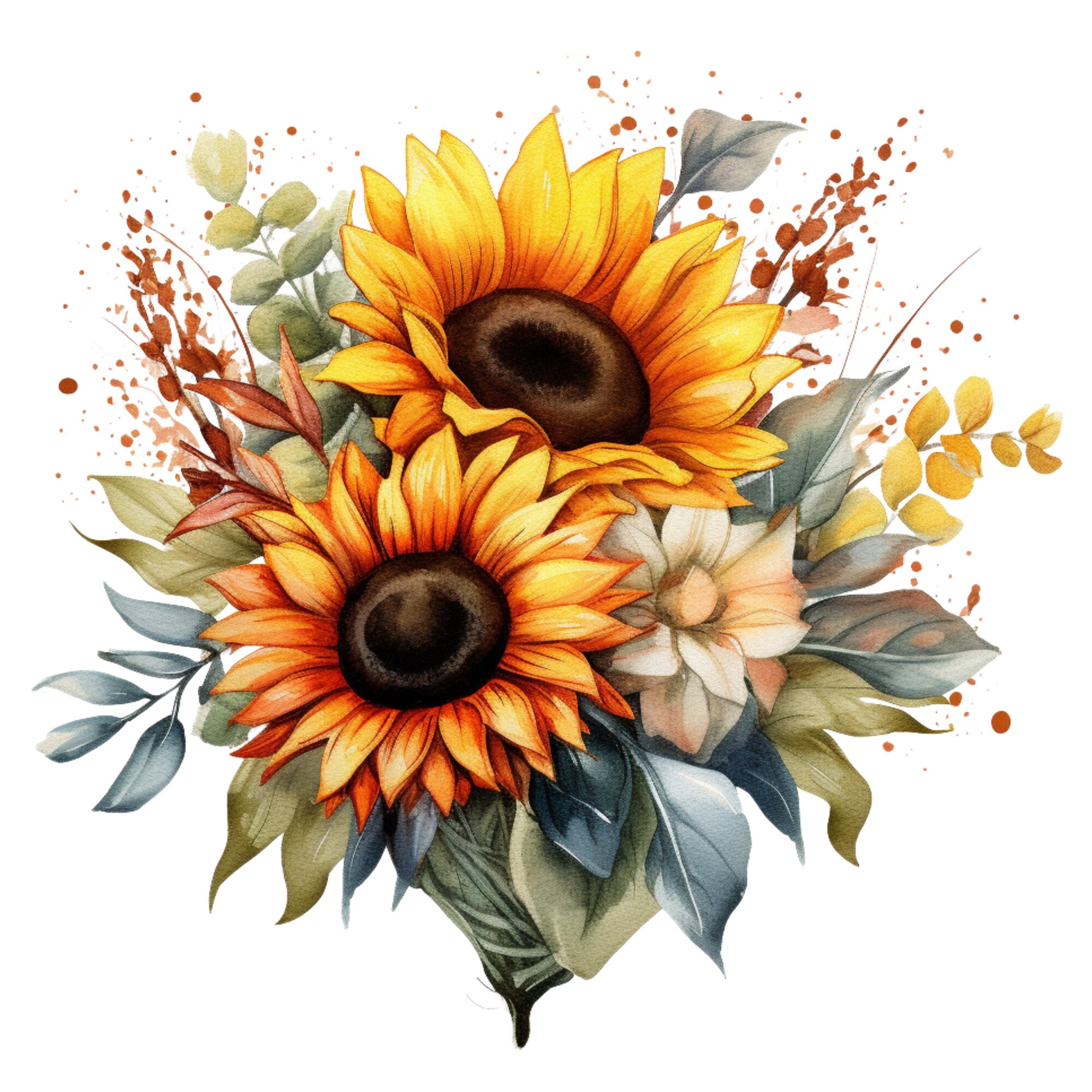 Sunflower Clipart Autumn Blooms Watercolor Collection Rustic - Etsy