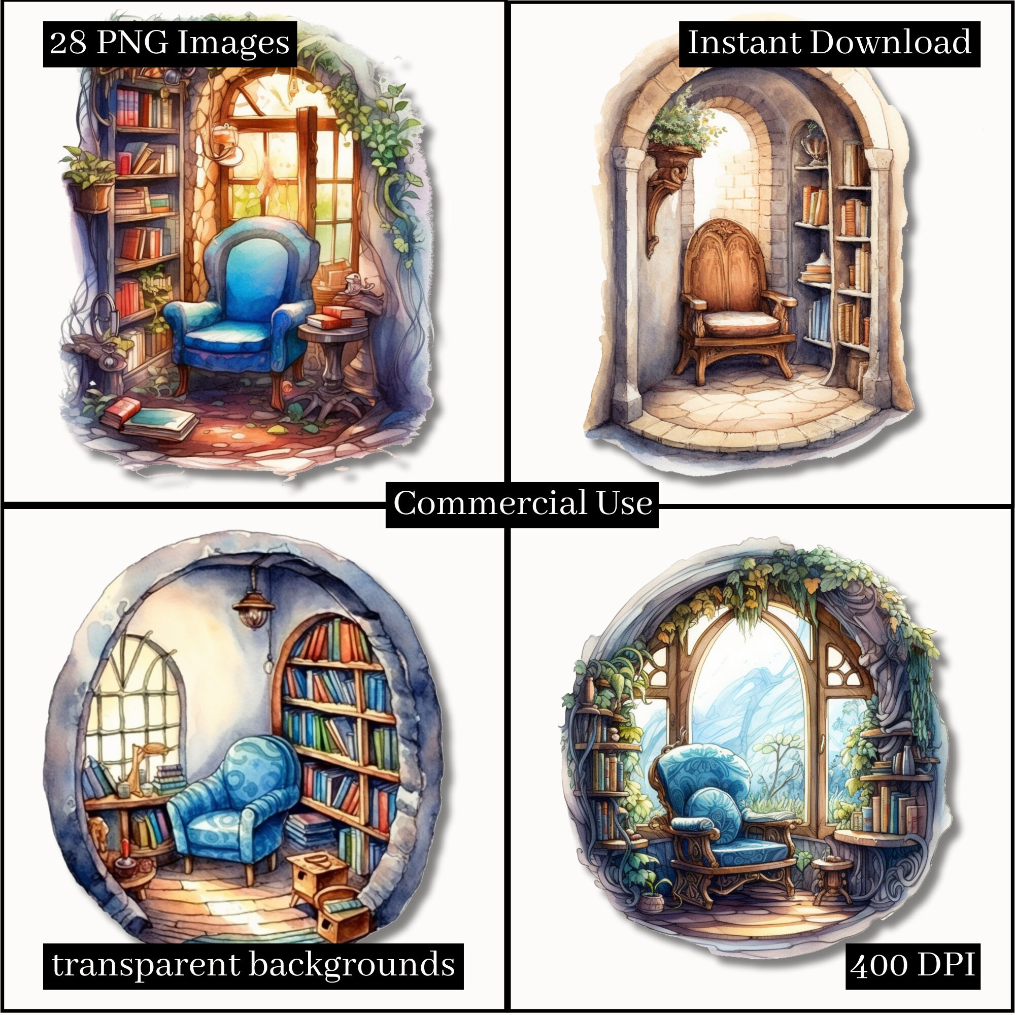 Secret Reading Nook Clipart Bundle High-resolution PNG Files, Instant ...