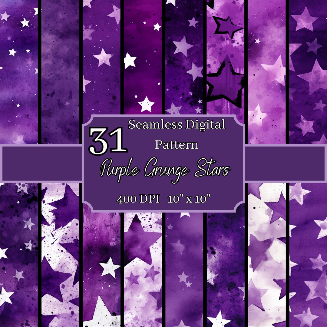 Purple Grunge Stars Seamless Patterns Bundle, High-resolution 400 DPI ...