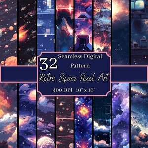 Retro Space Pixel Art Seamless Patterns Bundle, High-resolution 400 DPI ...