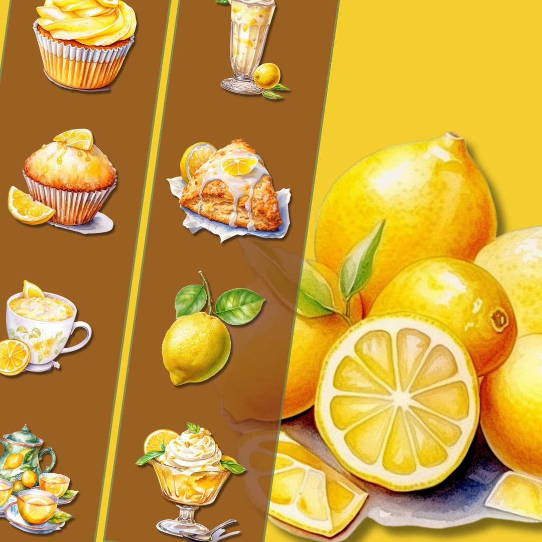 Lemon Themed Clipart Bundle - High-resolution PNG Files, Instant ...