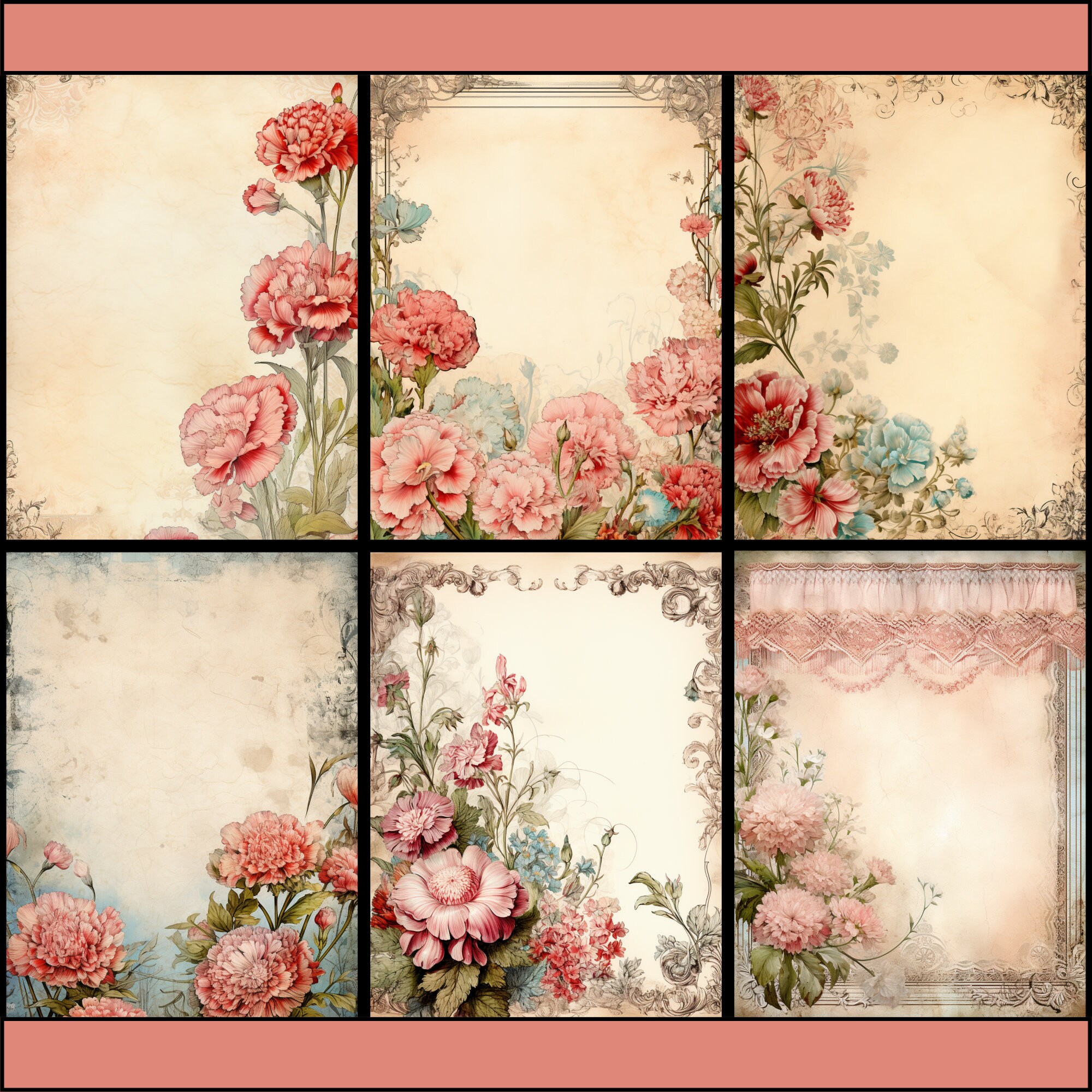 Carnation Junk Journal Pages Bundle 8.5x11 364 DPI - Etsy