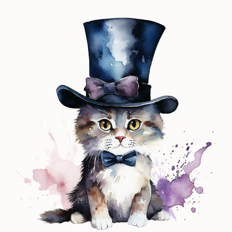 Cats Wearing Top Hats Clipart Collection PNG Graphics - Etsy