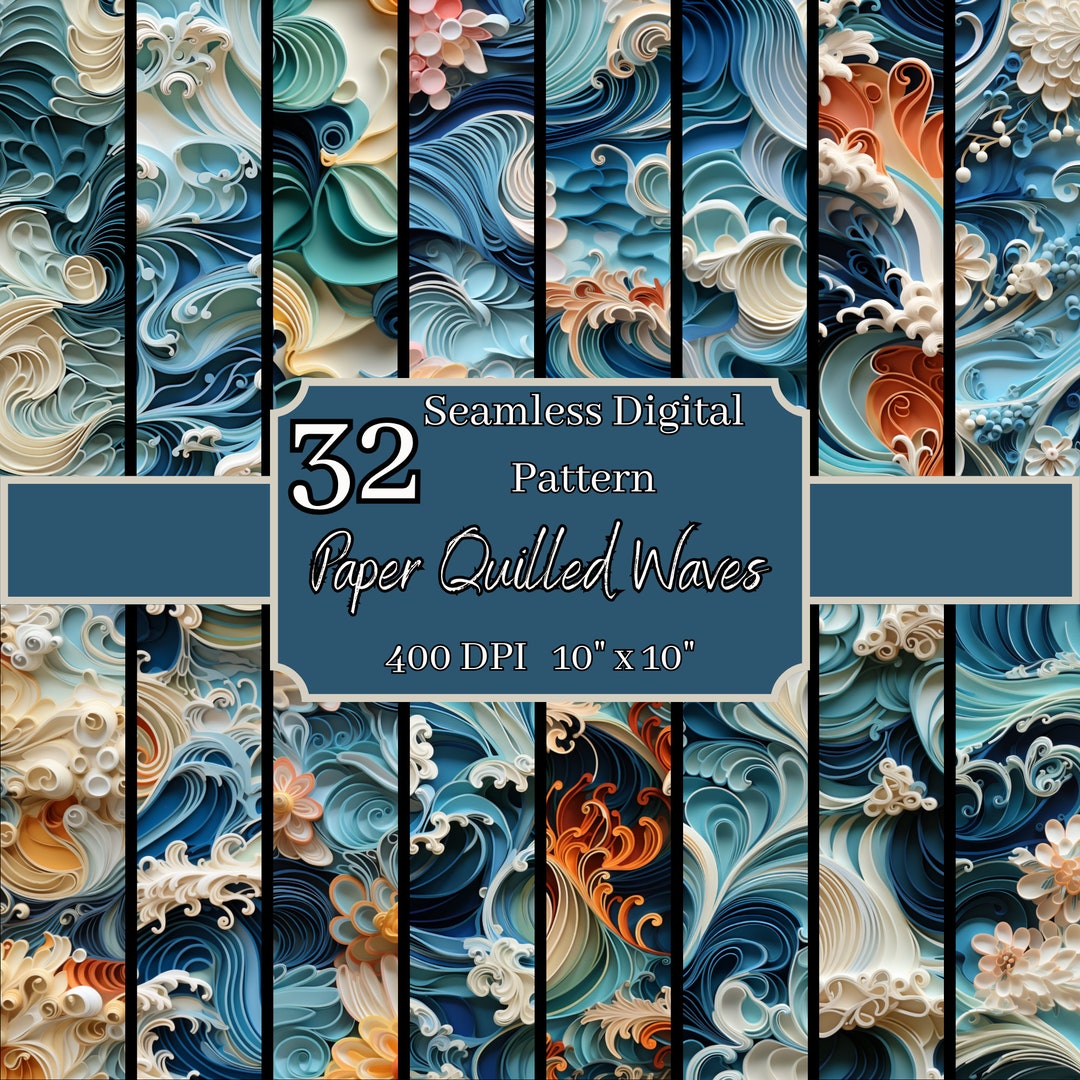 Paper Quilled Waves Seamless Patterns Bundle, Serene 400 DPI, 10x10 ...