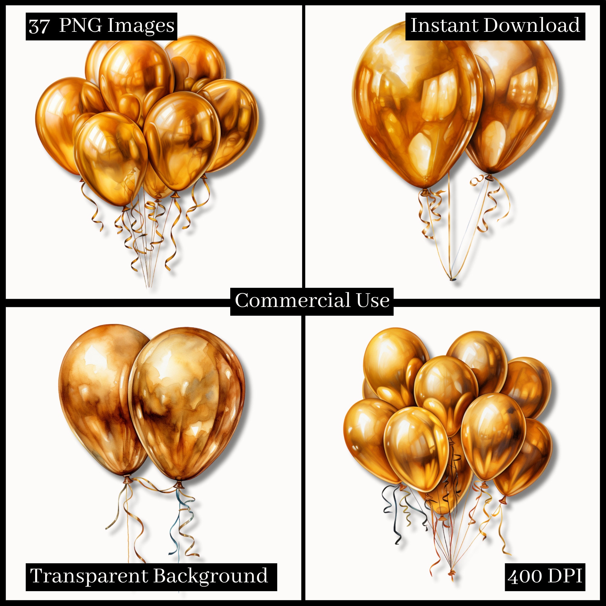 Gold Balloon PNG Clipart Bundle for Personal & Commercial - Etsy