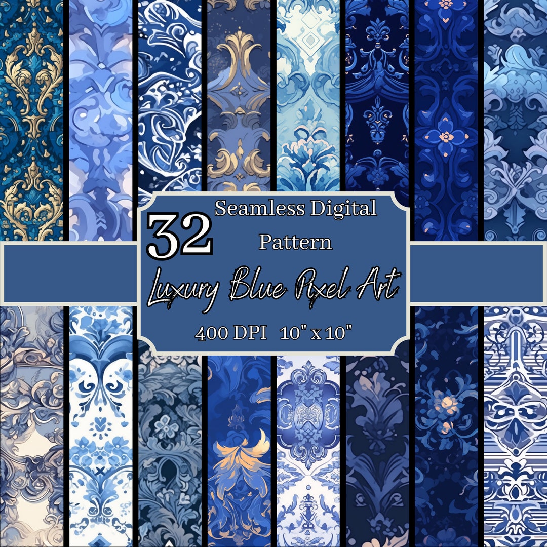 Luxury Blue Pixel Art Seamless Patterns Bundle, High-resolution 400 DPI ...