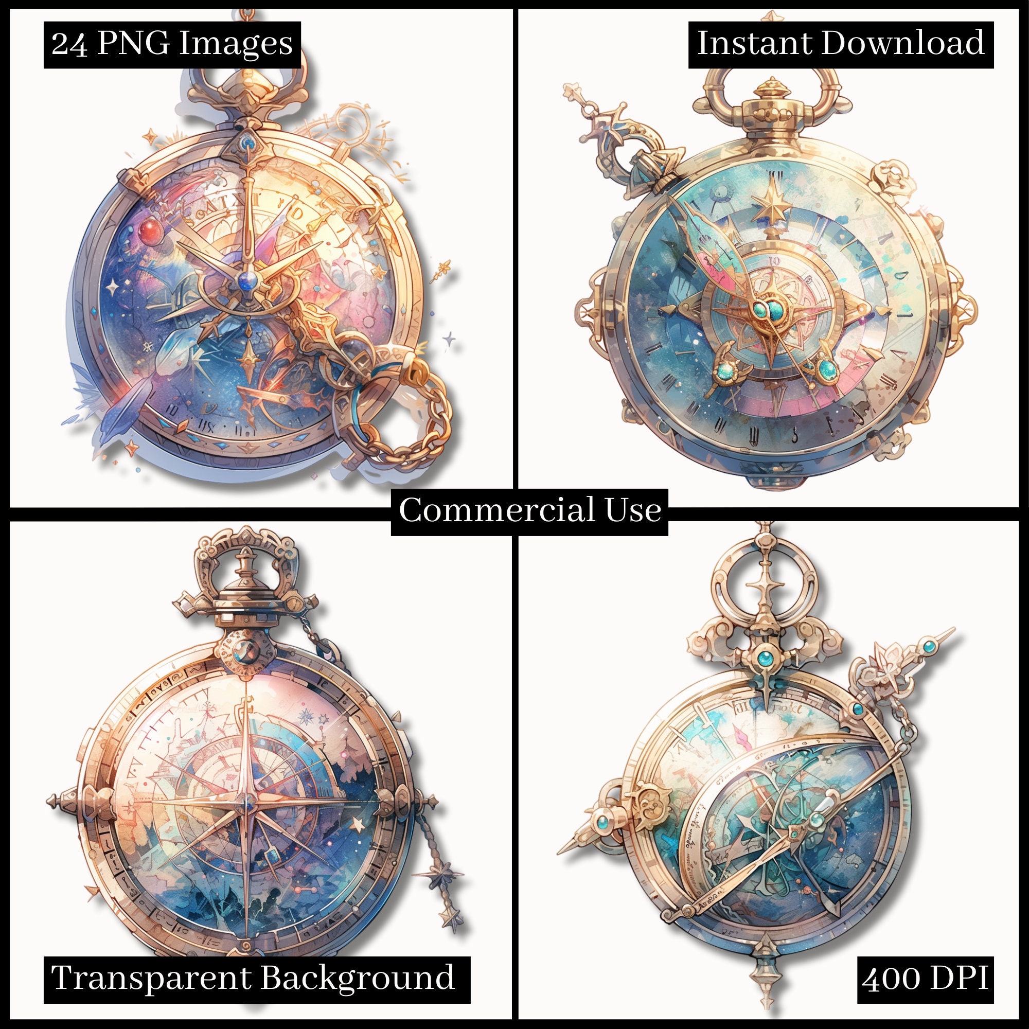 Enchanted Astrolabe Clipart Bundle, PNG Format, Ornate Celestial ...