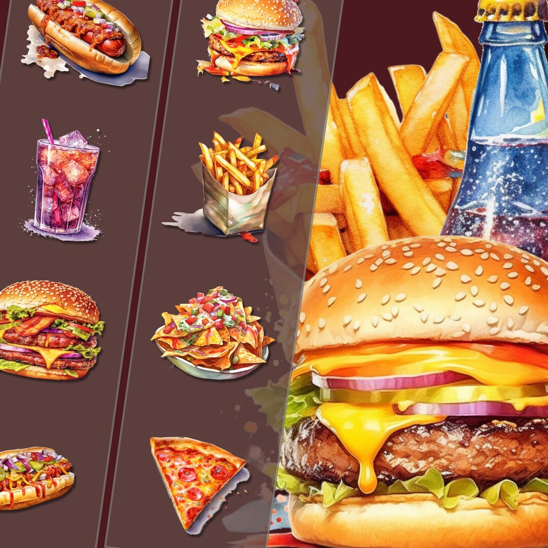 American Fast Food Clipart Bundle - High-resolution PNG Files, Instant ...