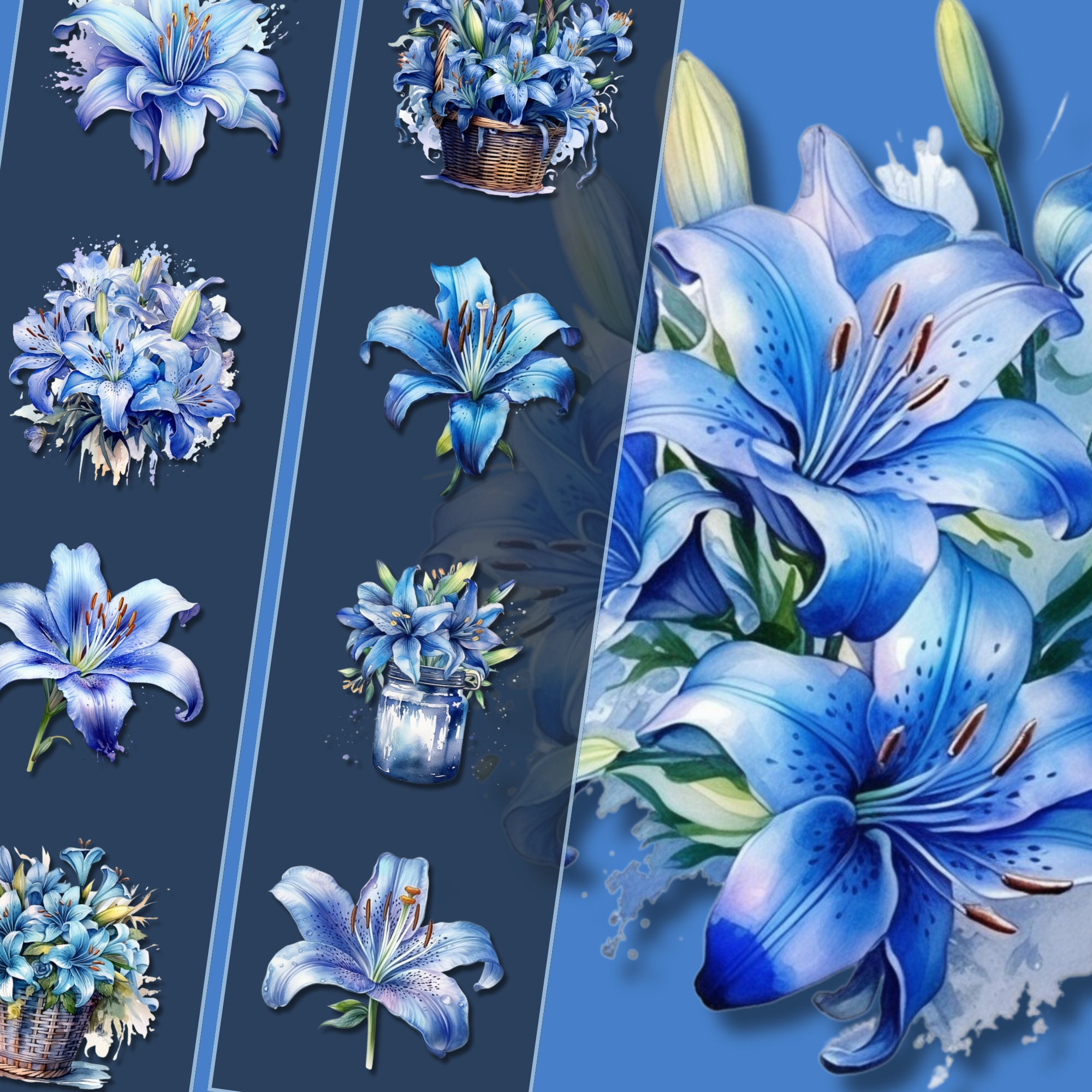 Blue Lily Clipart Bundle High-resolution PNG Files Instant - Etsy
