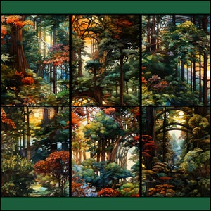 Stained Glass Forest Seamless Patterns Bundle, High-resolution 400 DPI ...