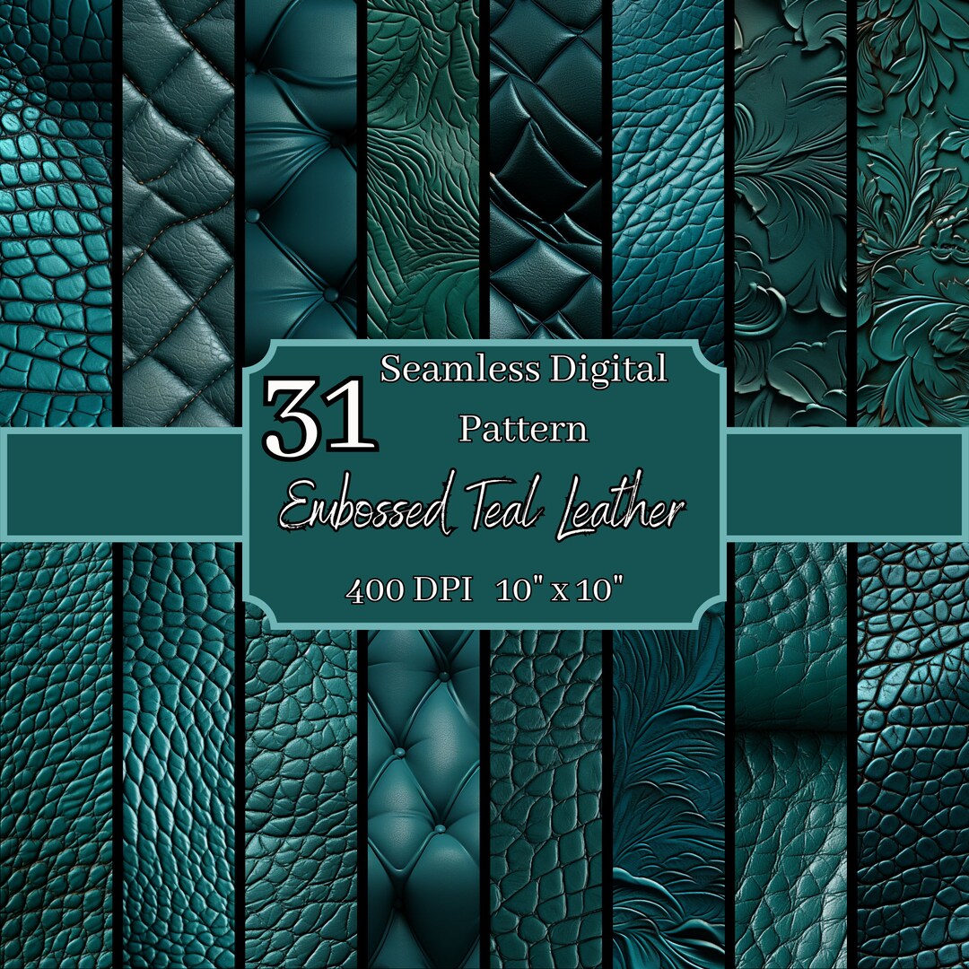 Embossed Teal Leather Seamless Patterns Bundle, Modern 400 DPI, 10x10 ...