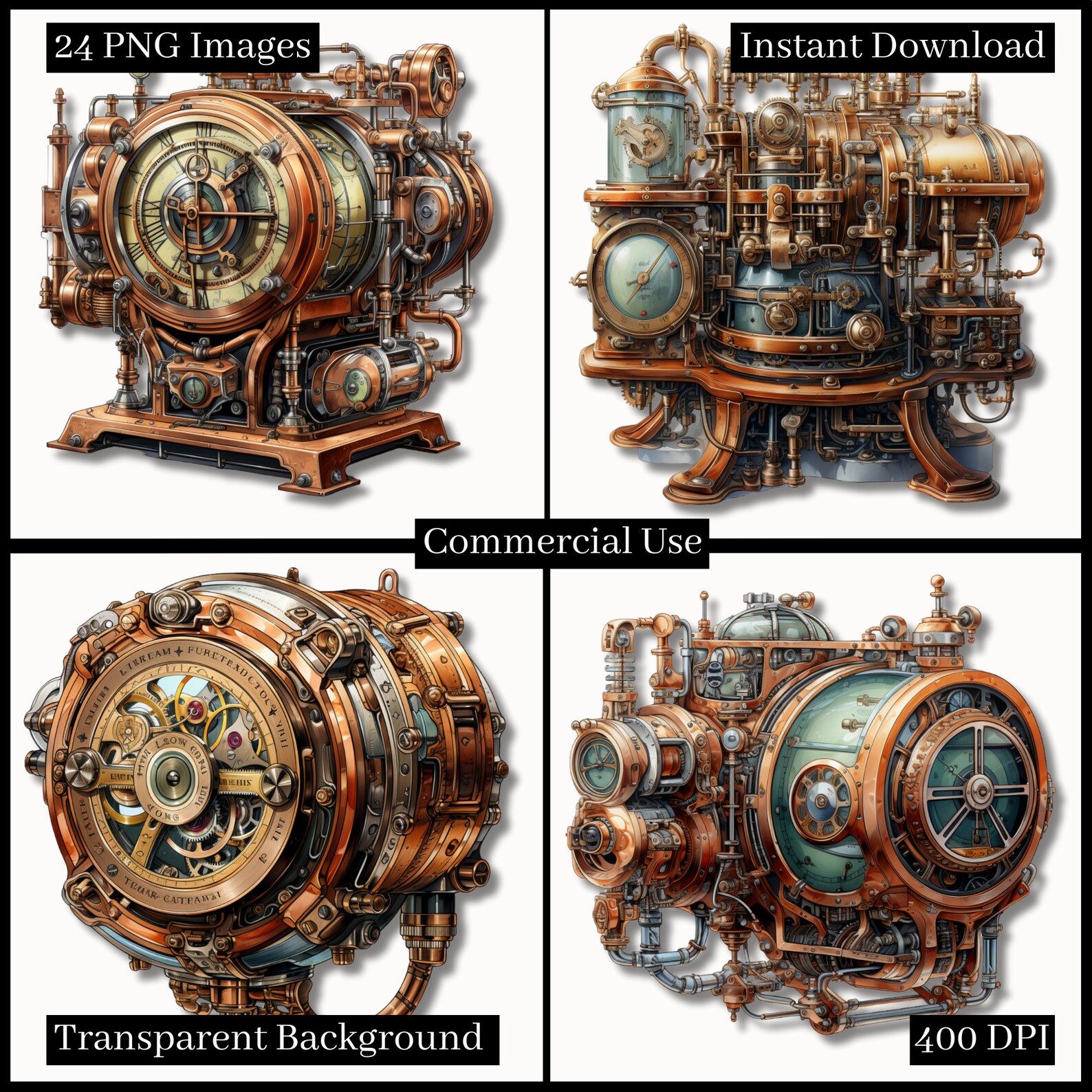 Steampunk Engine Clipart Bundle, PNG Clipart, Mechanical Gears and ...