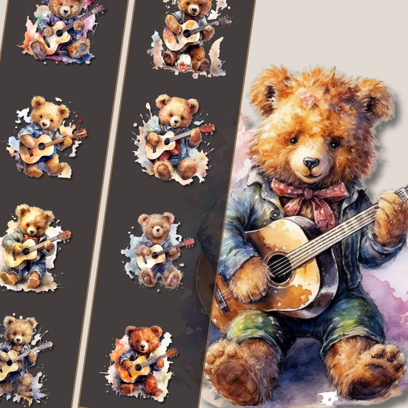 Teddy Bear Clipart Playing Musical Instruments Clipart Cute - Etsy