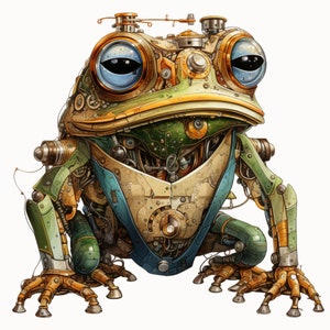 Steampunk Frog Clipart Bundle, PNG Clipart, Mechanical Amphibian ...