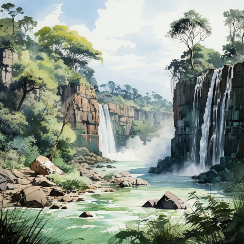 African Waterfalls Clipart Bundle PNG Files, 400 DPI, for Personal and ...