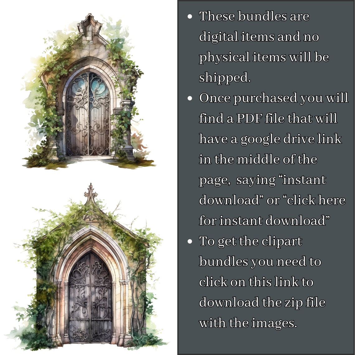 Overgrown Gothic Church Door Clipart Bundle PNG Digital Art - Etsy