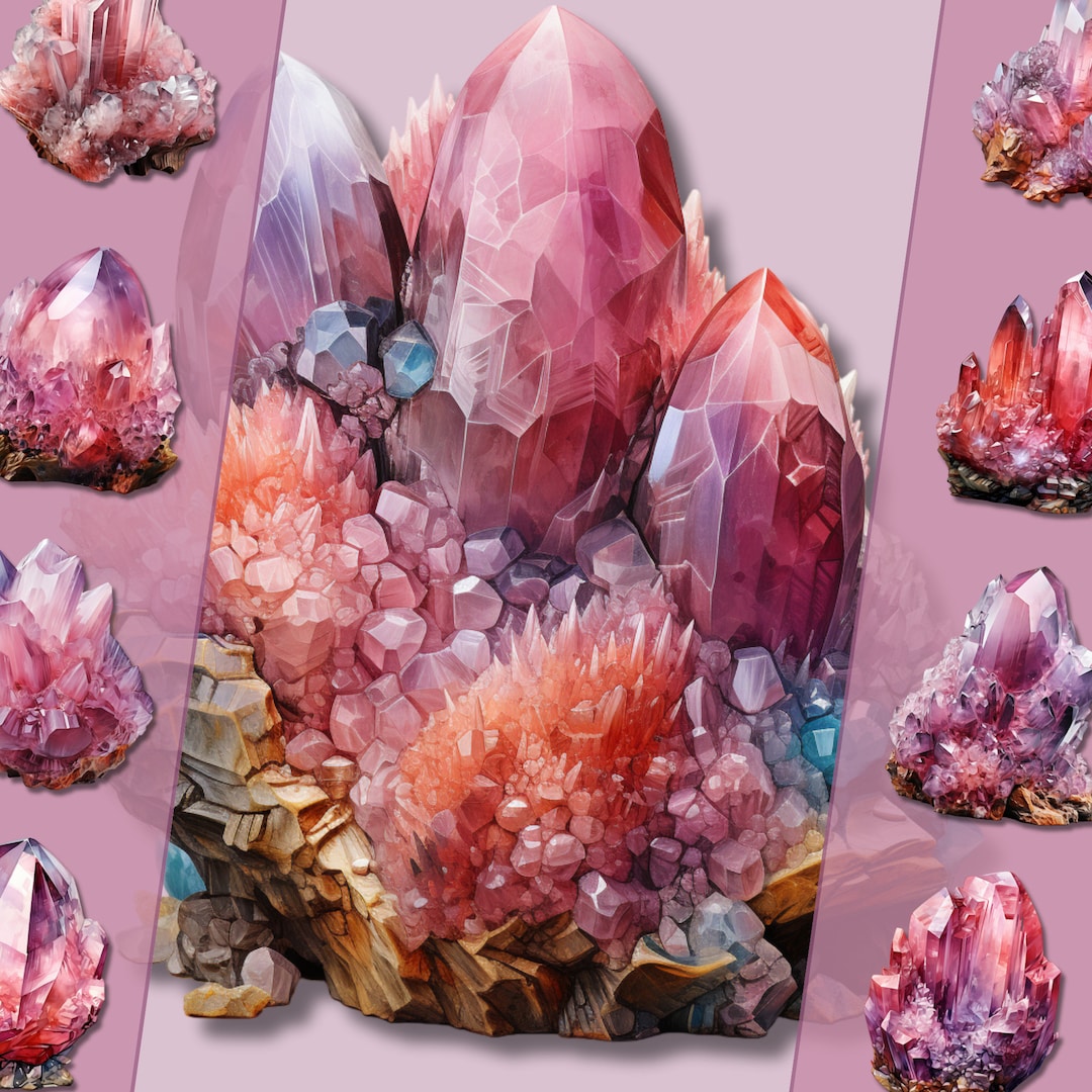 Rose Quartz Geode Clipart Bundle, Pink Crystal Graphics, Perfect for ...