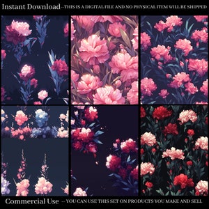Carnations Pixel Art Inspired Floral Seamless Patterns Bundle, 400 DPI, 10x10 Inch Digital ...
