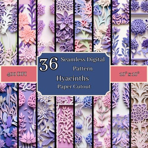 Hyacinths Paper Cutout Seamless Patterns Bundle, High-resolution 400 ...