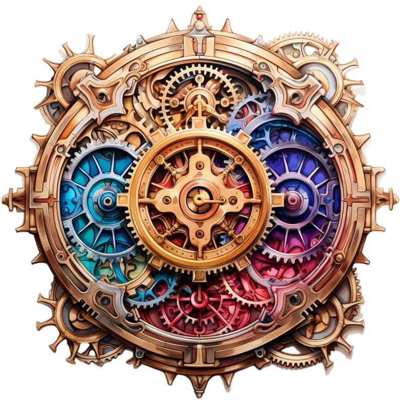 Iridescent Steampunk Cogs and Gears Clipart Bundle, PNG, Digital Art ...