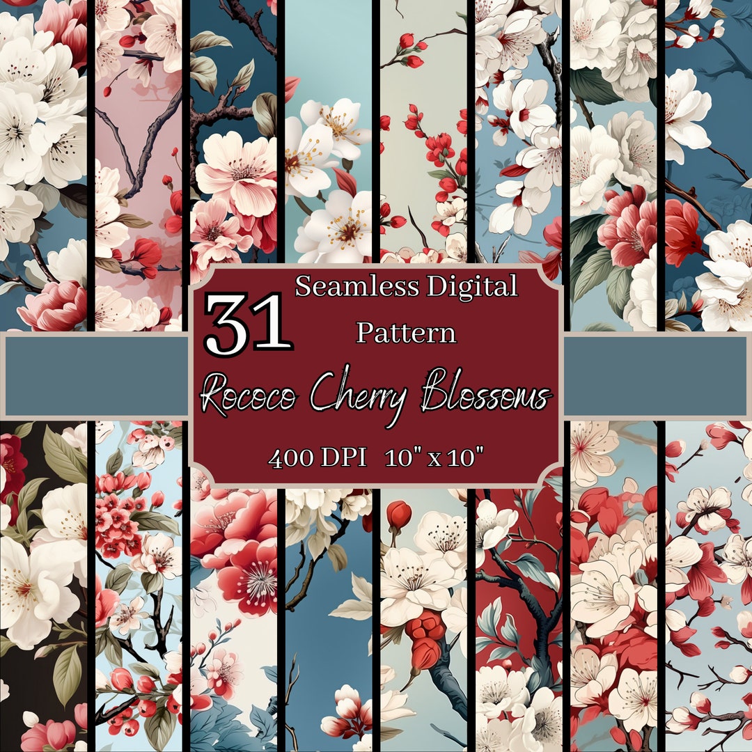Vintage Rococo Cherry Blossoms Seamless Patterns Bundle, High ...