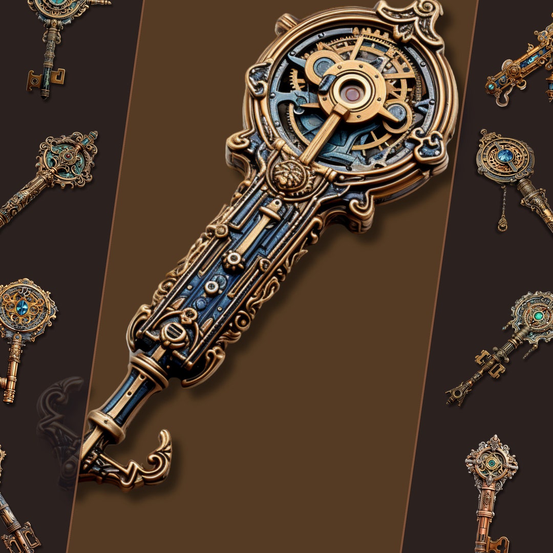 Steampunk Key Clipart Bundle, PNG Clipart, Intricate Mechanical Key ...