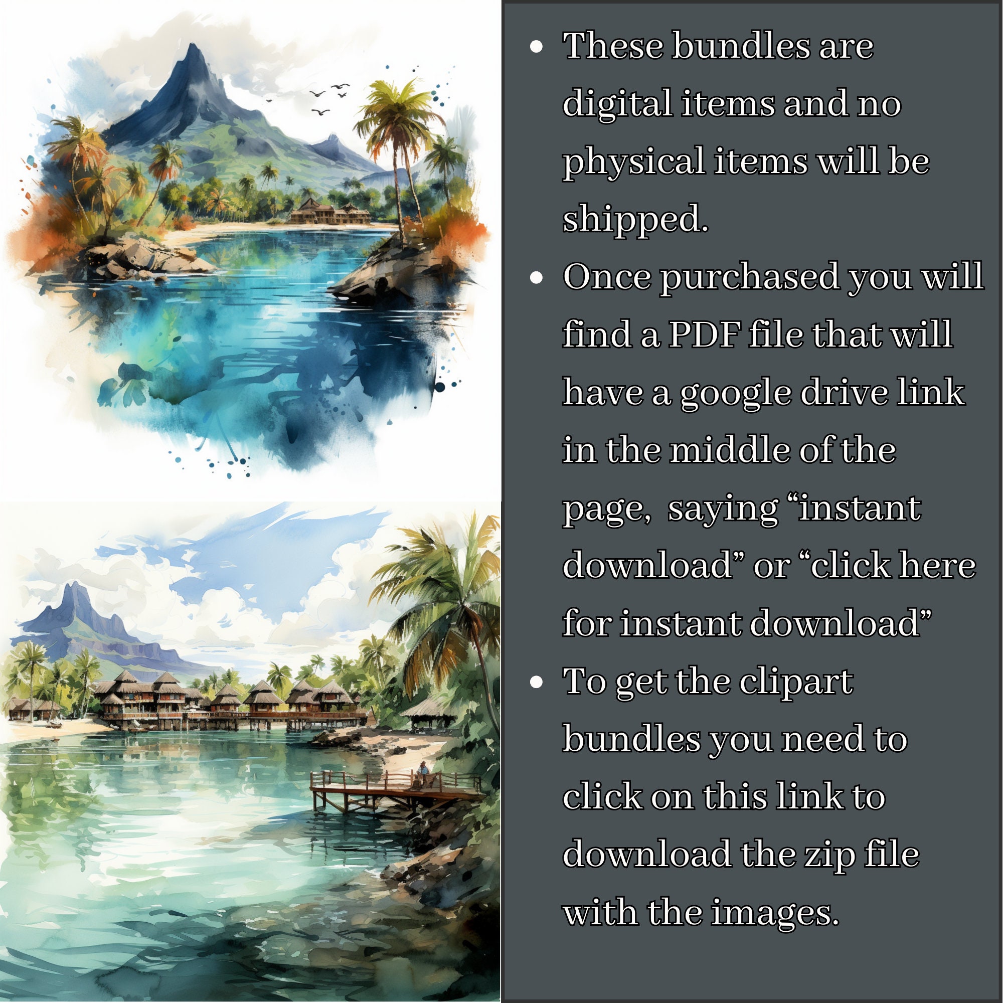 Bora Bora French Polynesia Clipart Bundle PNG Format for - Etsy