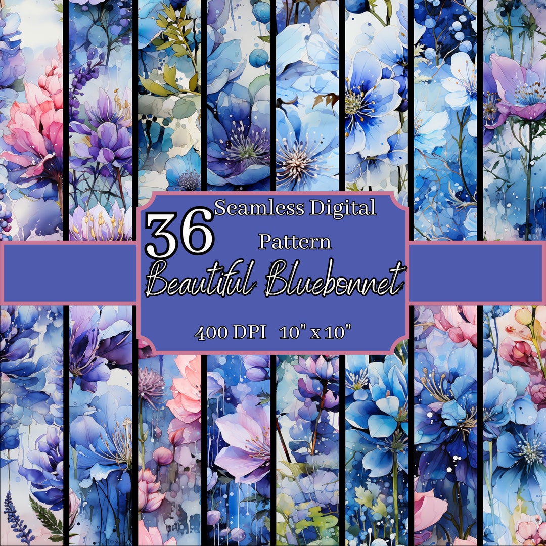 Beautiful Bluebonnet Seamless Patterns Bundle, Vibrant 400 DPI, 10x10 ...