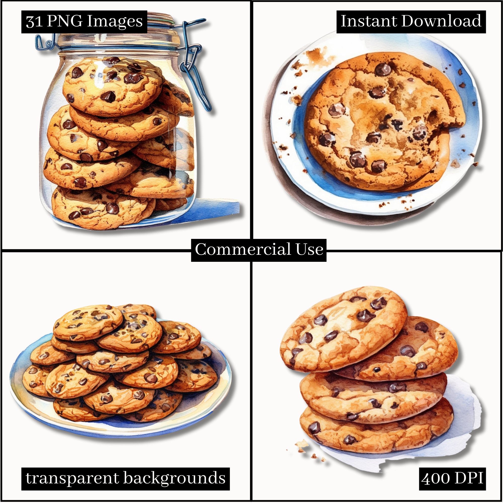 Chocolate Chip Cookies Clipart Bundle PNG Files for - Etsy