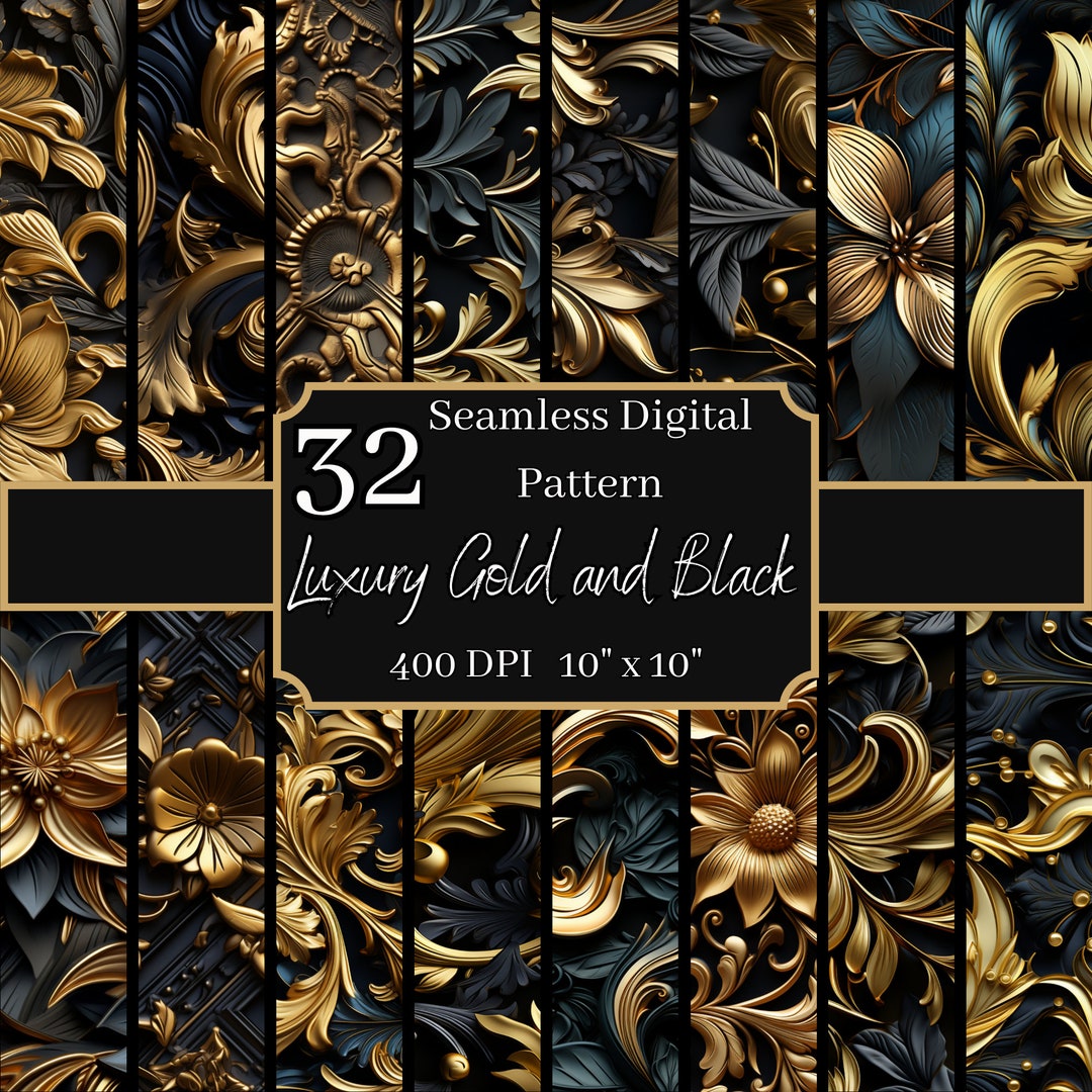 Luxury Gold and Black Seamless Patterns Bundle, Sophisticated 400 DPI ...