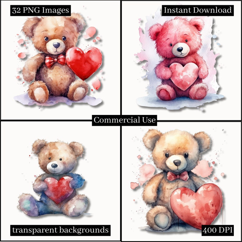 Teddy Bear With Heart Clipart Set PNG Images HD 400 DPI - Etsy