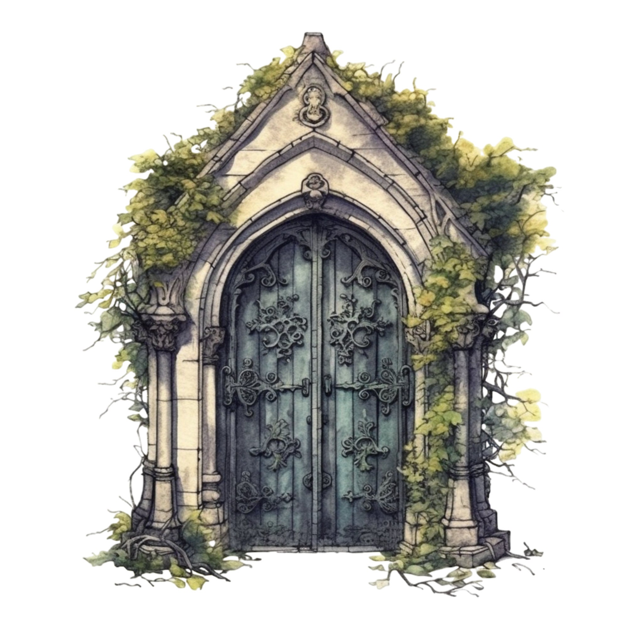 Overgrown Gothic Church Door Clipart Bundle PNG Digital Art - Etsy