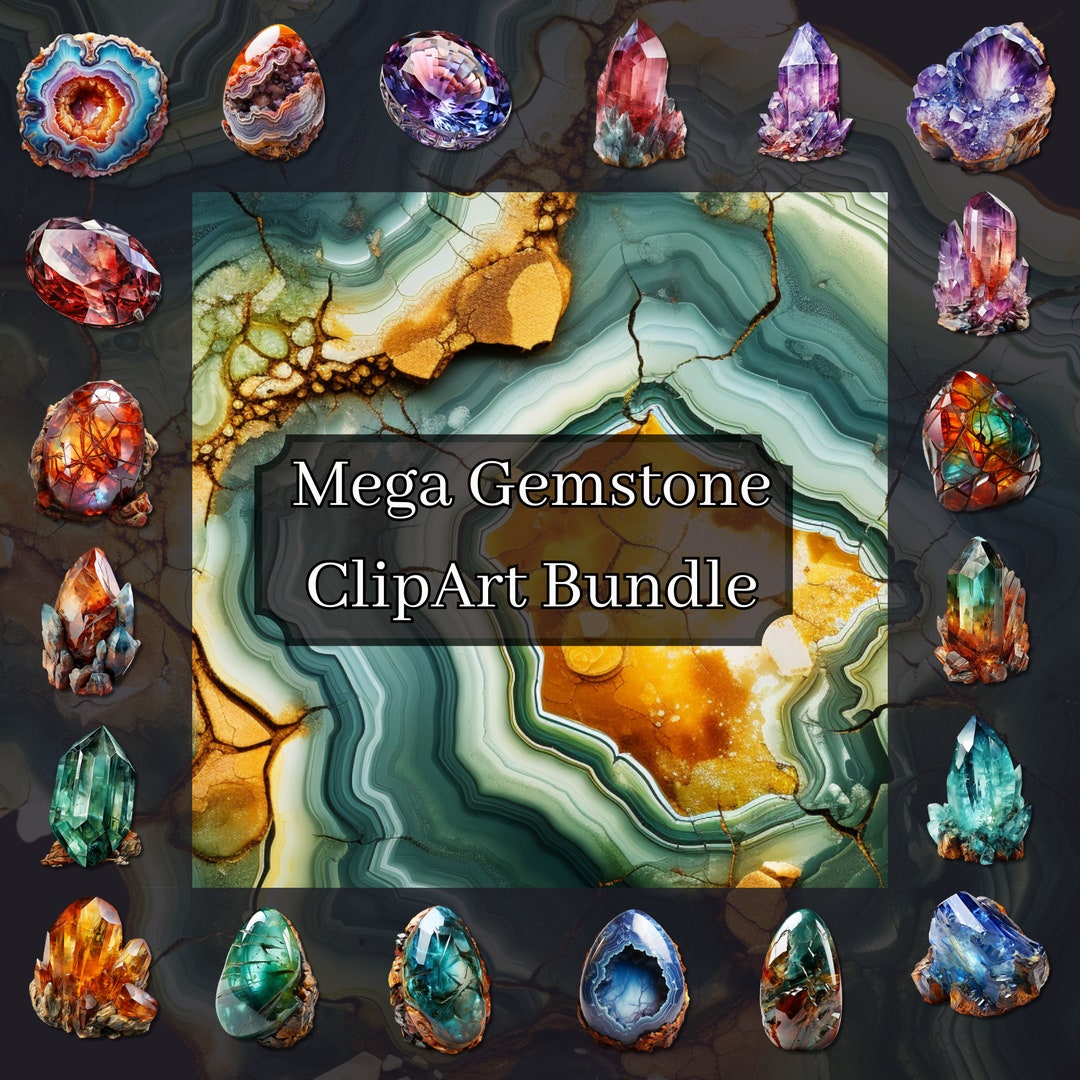 Mega Gemstone Clipart Bundle, Over 1000 PNG Images, Ultimate Gemstone ...