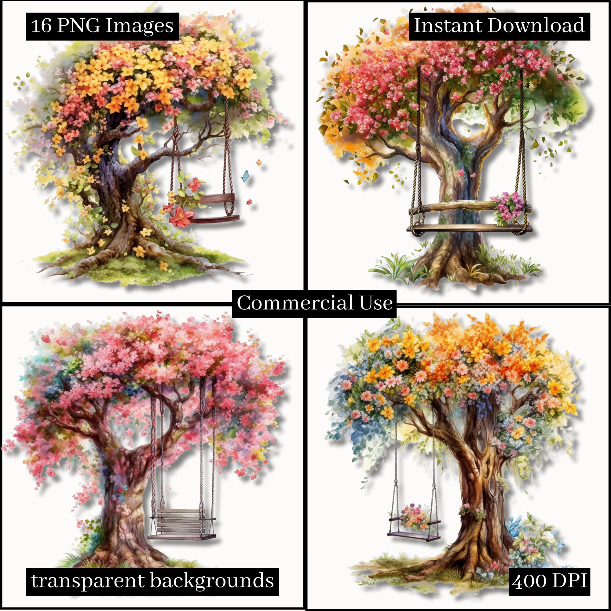 Tree Swing Clipart Set PNG Transparent Background Instant - Etsy
