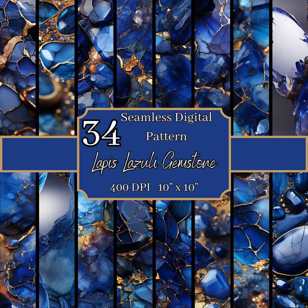 Lapis Lazuli Gemstone Seamless Patterns Bundle, Royal 400 DPI, 10x10 ...
