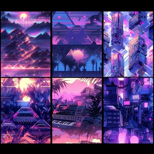 Synth Wave Pixel Art Seamless Patterns Bundle, High-resolution 400 DPI ...