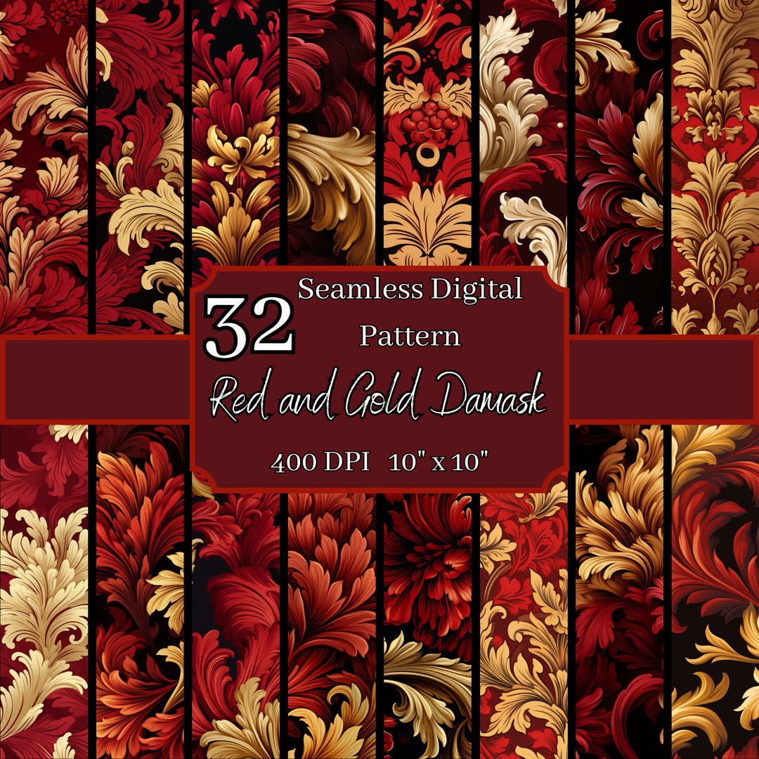 Red and Gold Damask Seamless Patterns Bundle, High-resolution 400 DPI ...