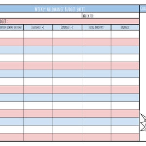 Weekly Allowance and Budget Printable Worksheet for Kids and Teens ...