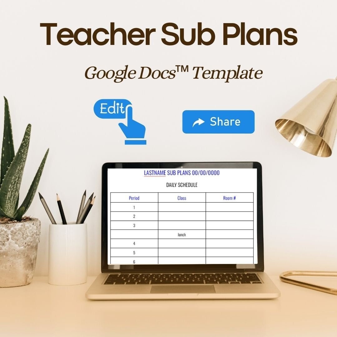 Teacher Sub Plans | Google Docs™ Template - Etsy