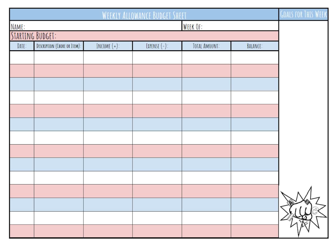 Kids Budget Worksheet, Weekly Allowance Printable (pdf/digital Download ...