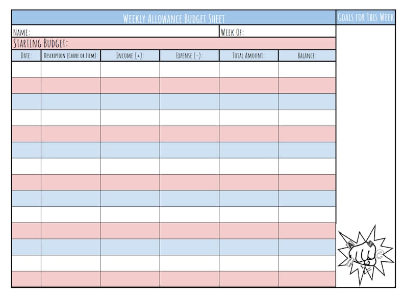 Weekly Allowance and Budget Printable Worksheet for Kids and Teens ...