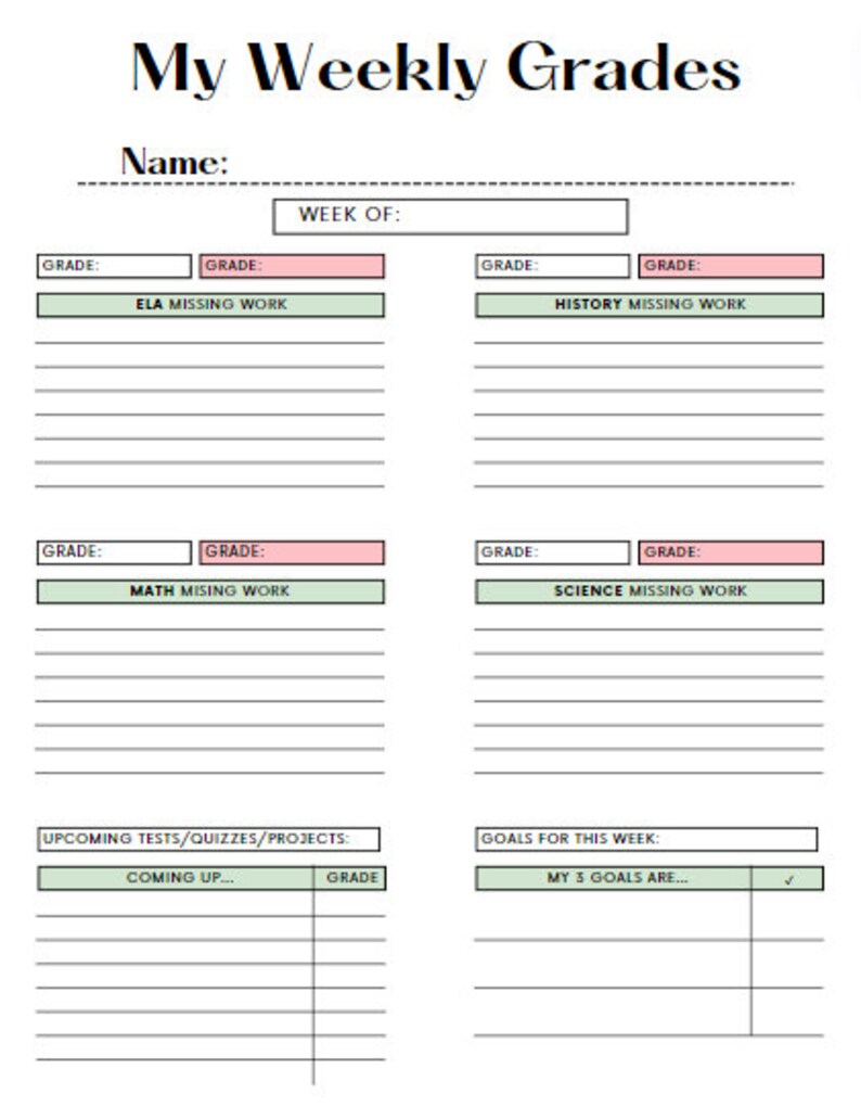 Printable Grade Tracker - Etsy