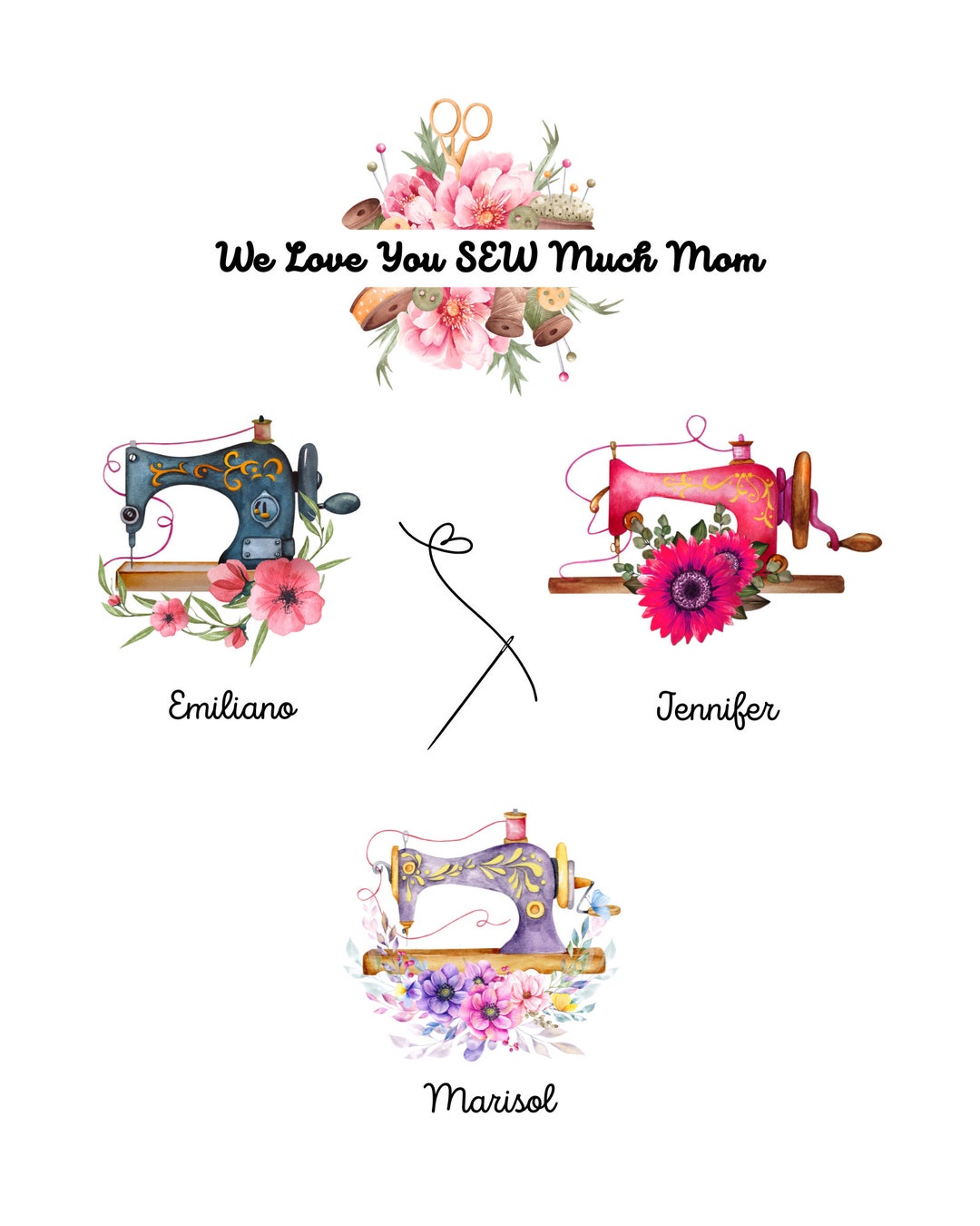 We Love You SEW Much Mom, Printable 8x10 Wall Art With Vintage SEWING ...